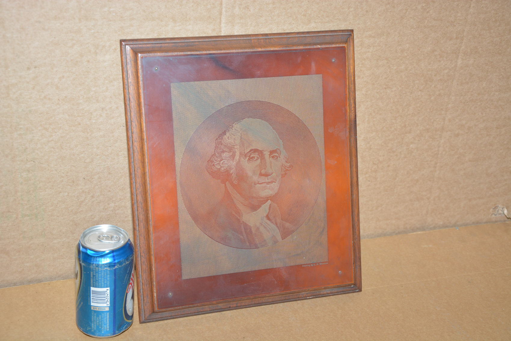 Copper Etching Etched portrait of George Washington By L.D. Menconi